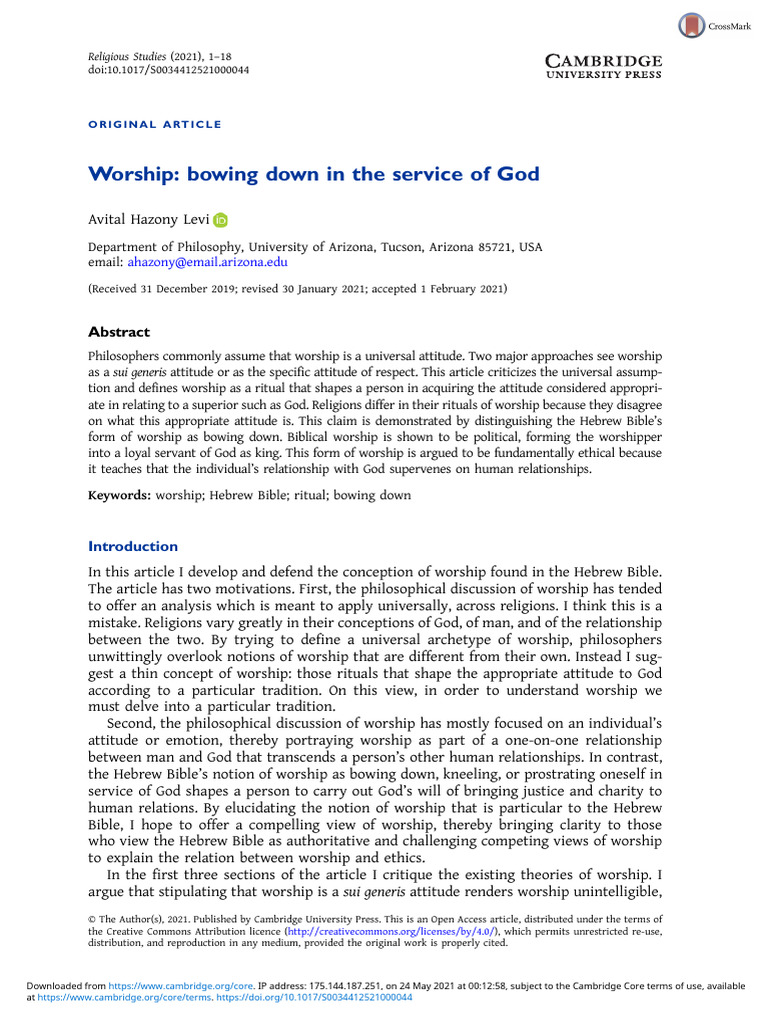Levi, A. H. (2021) - Worship, Bowing Down in The Service of God ...