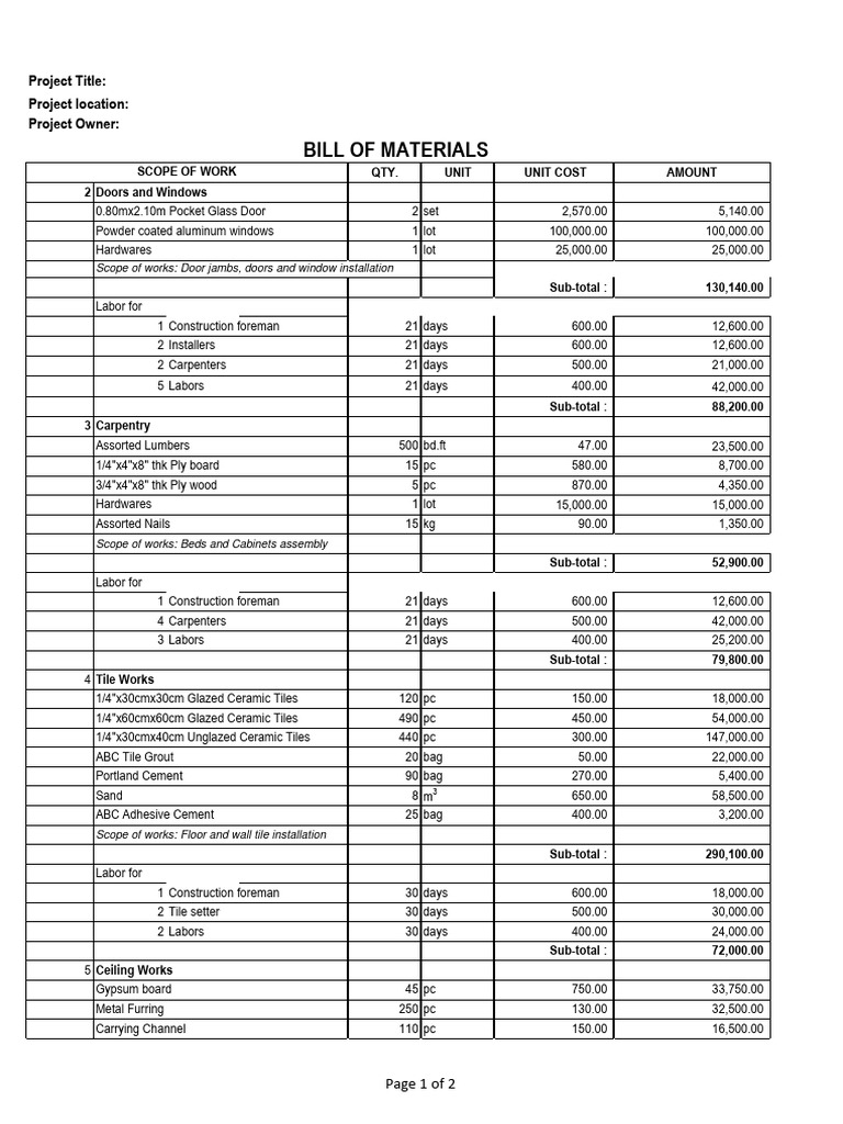 Sample Estimate | PDF | Tile | Carpentry