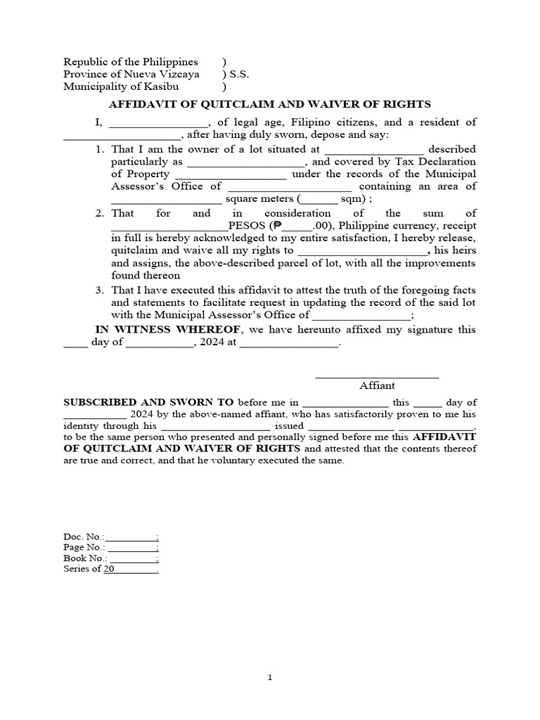 Affidavit of Quitclaim and Waiver | PDF