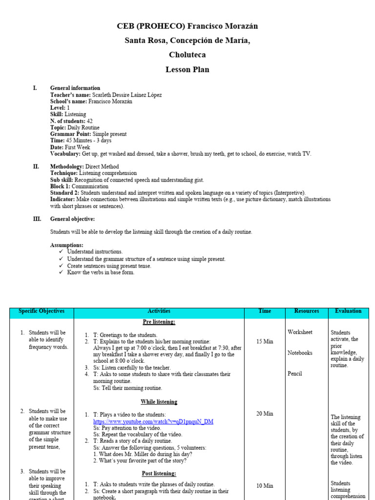 Lesson Plan - First Month | PDF | Grammatical Tense | Communication