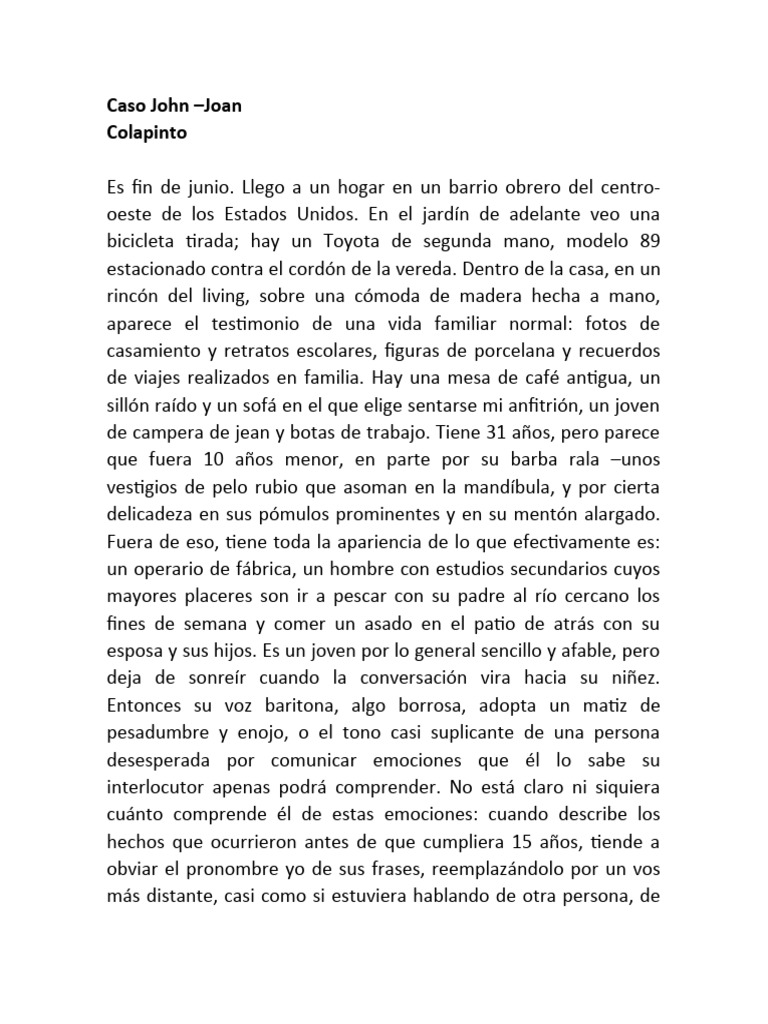 Caso John Joan | PDF | Intersexual | La sexualidad humana