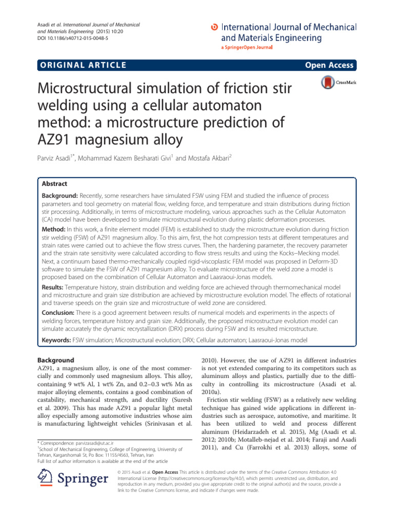Microstructural Simulation Of Friction Stir Welding Using A Cellular Automaton Method A