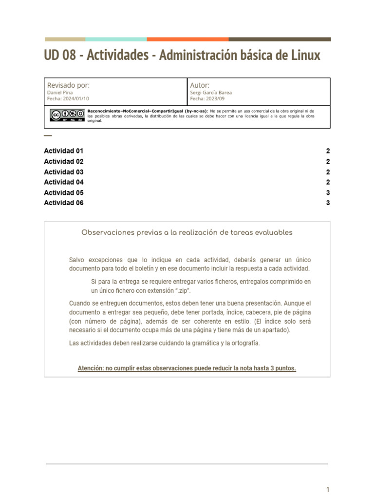 UD 08.1 - Actividades - Administración Básica de Linux | PDF | Archivo de computadora ...
