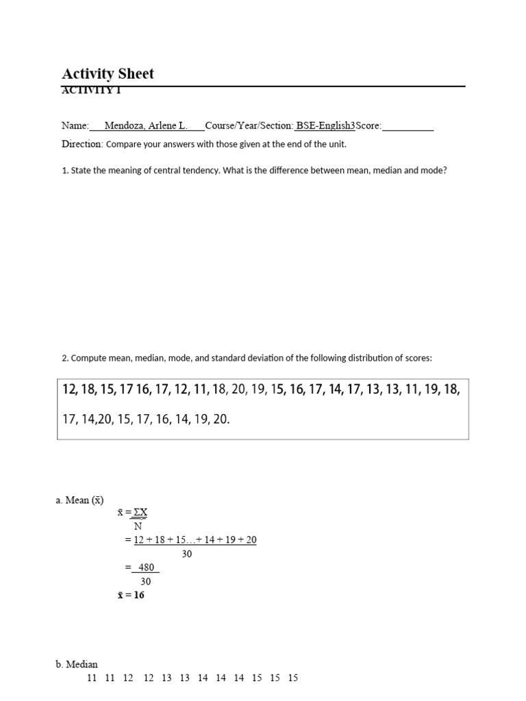 Assessment-Lesson-2 Activity | PDF | Mode (Statistics) | Statistics