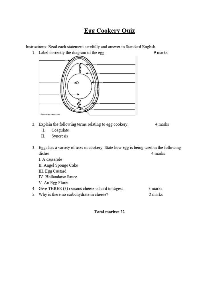 Egg Cookery Quiz Instructions | PDF