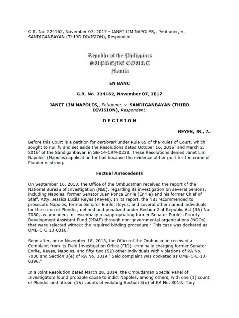 Napoles VS SB PDF Burden Of Proof Law Bail