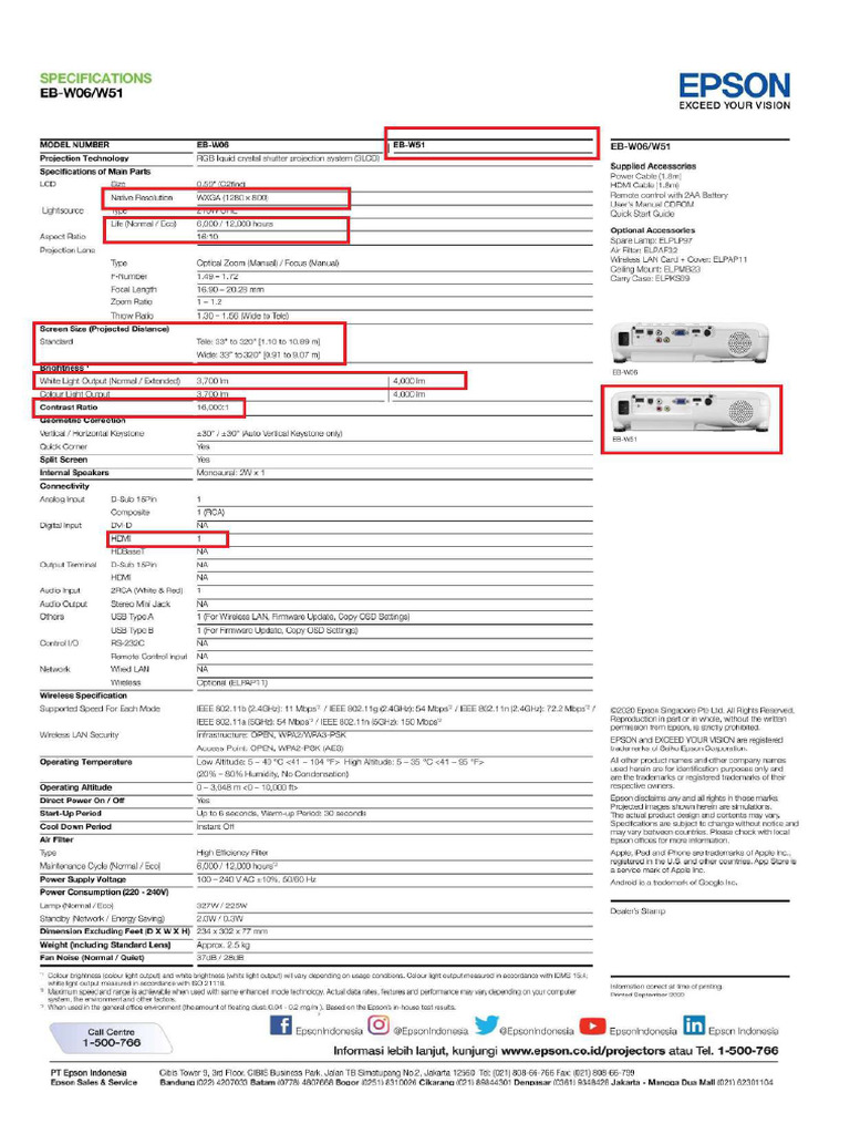 EPSON EB-W51 Specification | PDF