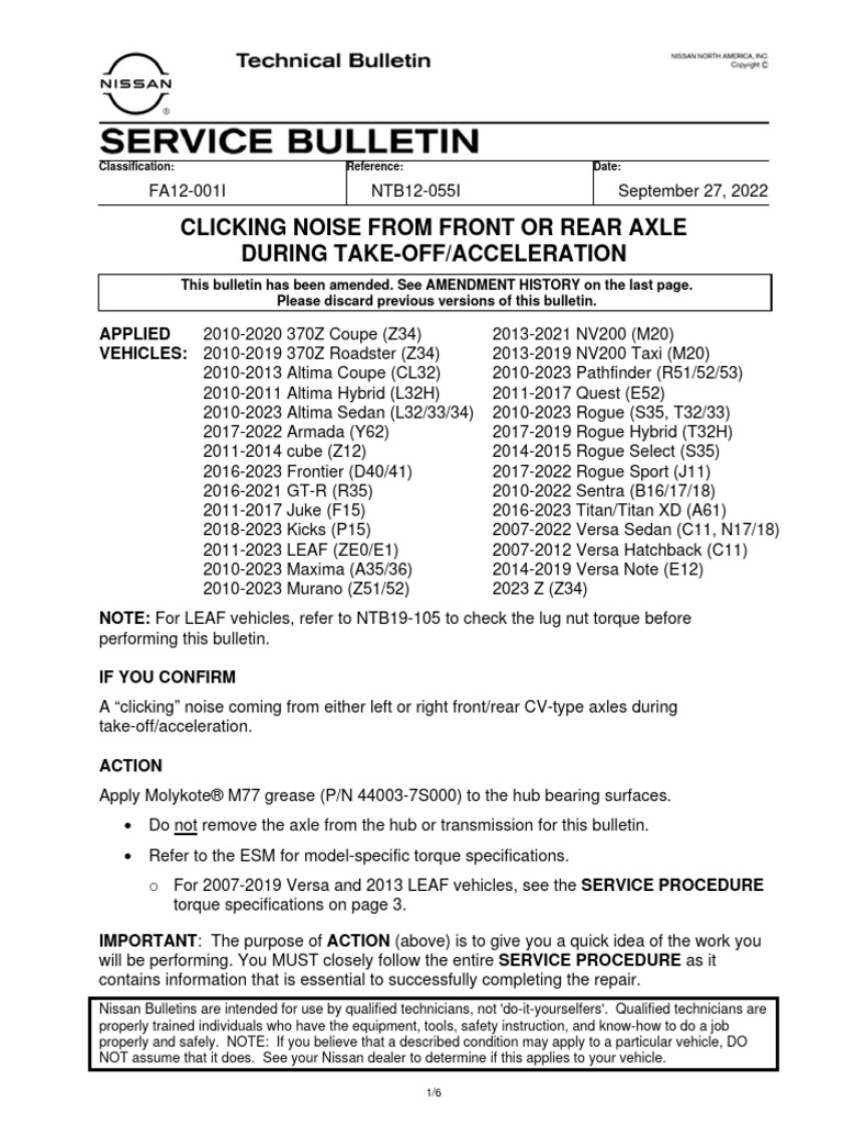 Infiniti Service Bulletin | PDF | Nut (Hardware) | Axle