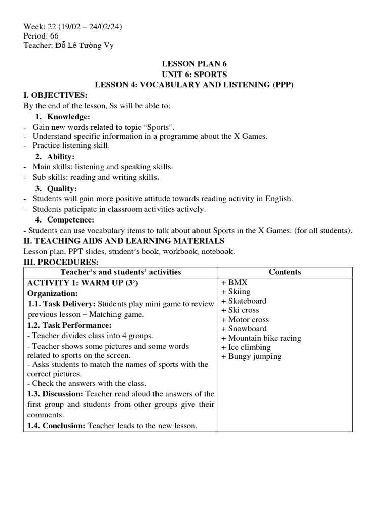 Unit 6 Trang 76 Vocabulary And Listening Pdf Lesson Plan