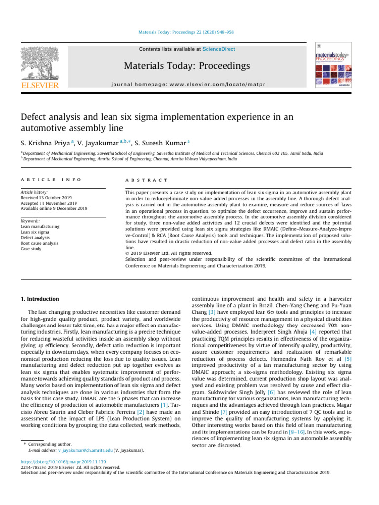 2019 - Defect Analysis and Lean Six Sigma Implementation Experience in ...