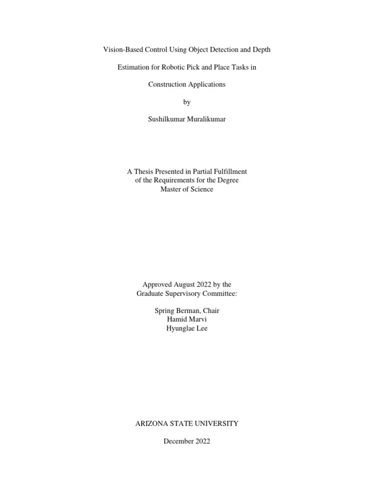 Vision Based Control Using Object Detection And Depth Estimation For