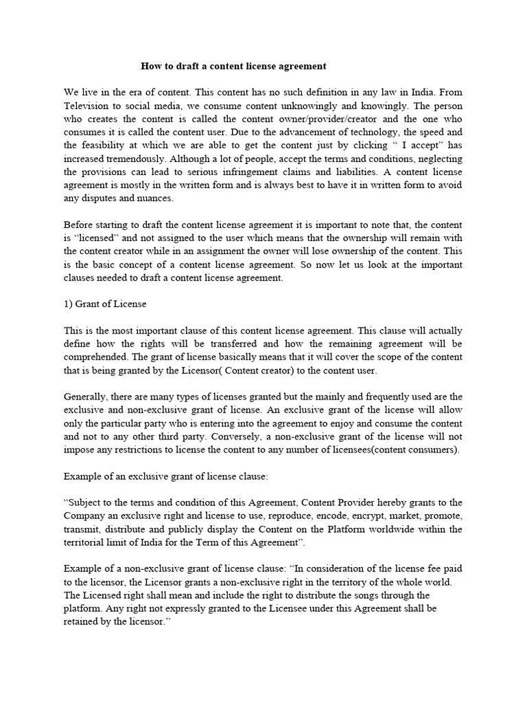 How To Draft A Content License Agreement | PDF | License | Non ...