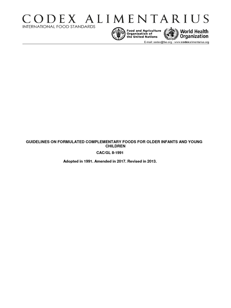 CXG 8-1991 Guidelines On Formulated Complementary Foods For Older Infants and Young Children ...
