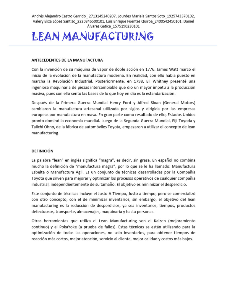 LEAN MANUFACTURING | PDF | Lean Manufacturing | Procesos de negocio