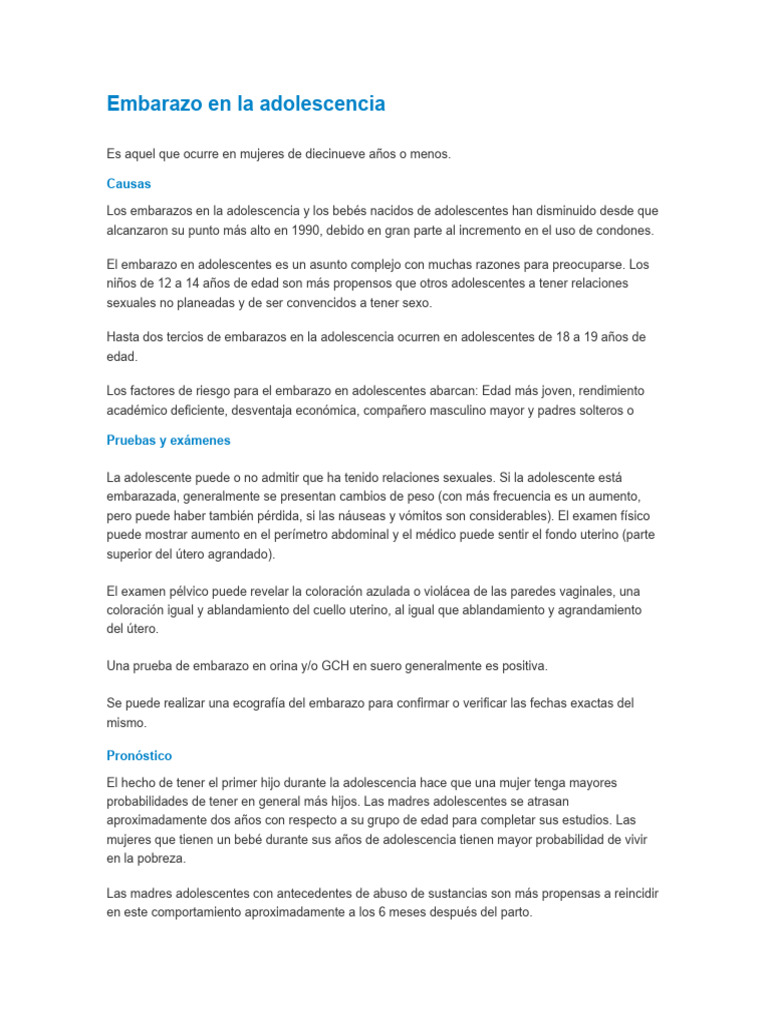 Embarazo Adolescente: Riesgos y Prevención | PDF | Control de la ...