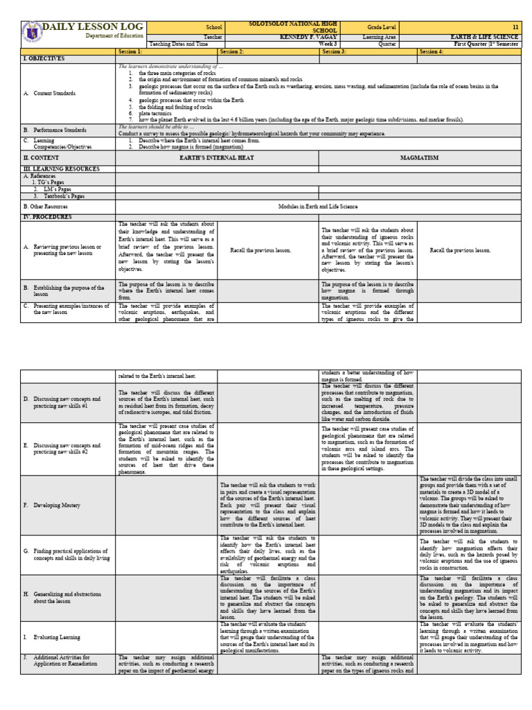 DLL Els Quarter 1 Week 3 | PDF | Geology | Rock (Geology)