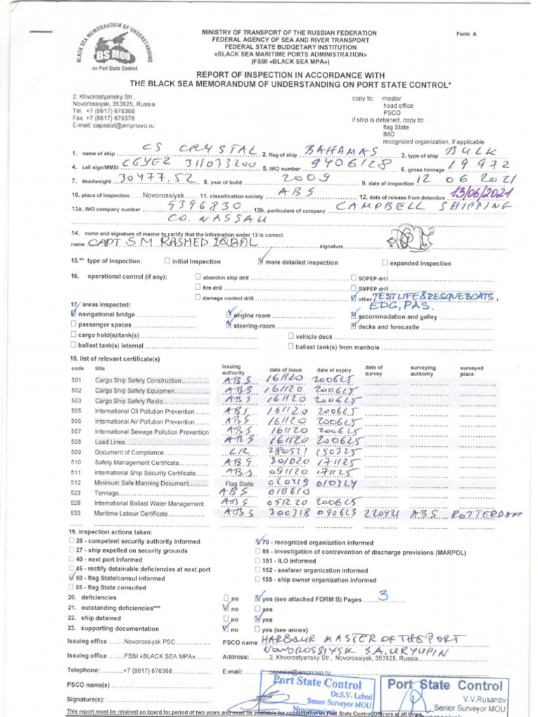 PSC Reports After 2nd Inspection | PDF
