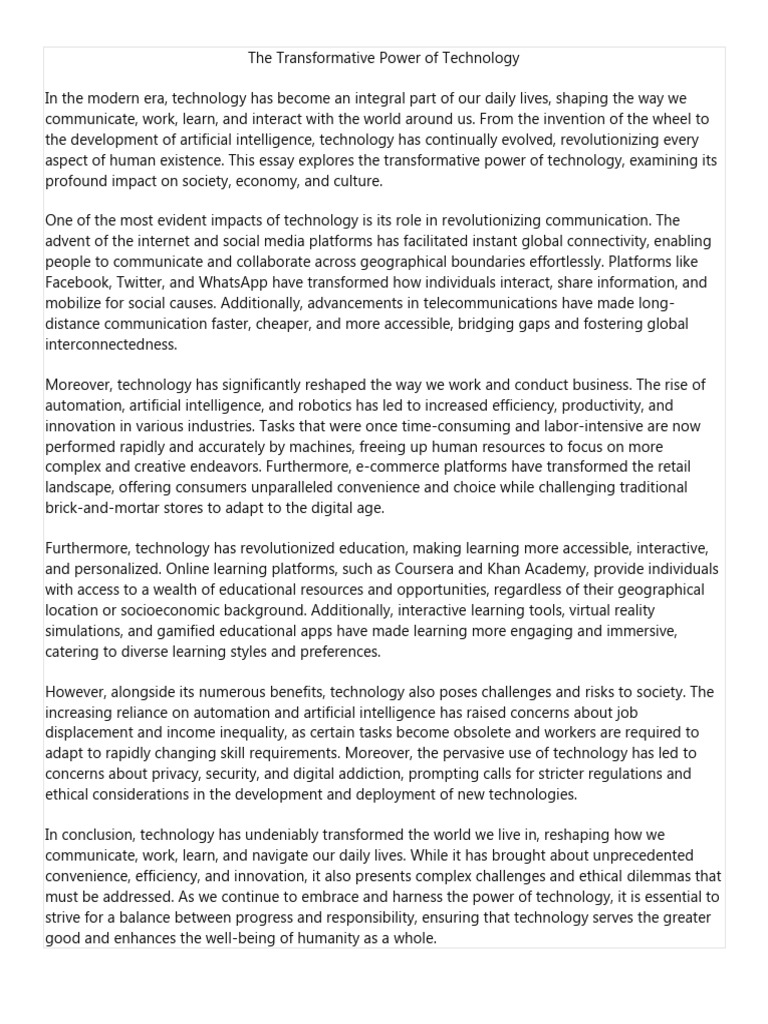 The Transformative Power of Technology | PDF | Educational Technology ... The Transformative Power of Technology | PDF | Educational Technology ...
