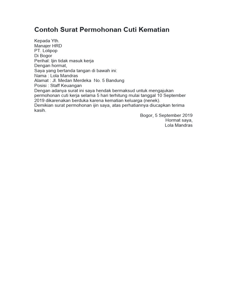 Contoh Surat Cuti Kematian Keluarga | PDF | Kesehatan Holistik