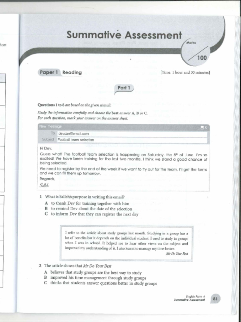 English F4 Summative Assessment | PDF
