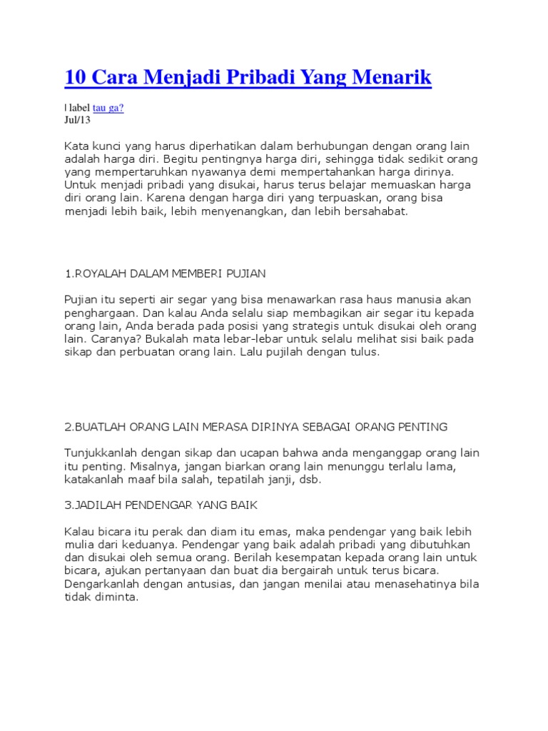 10 Cara Menjadi Pribadi Yang Menarik | PDF