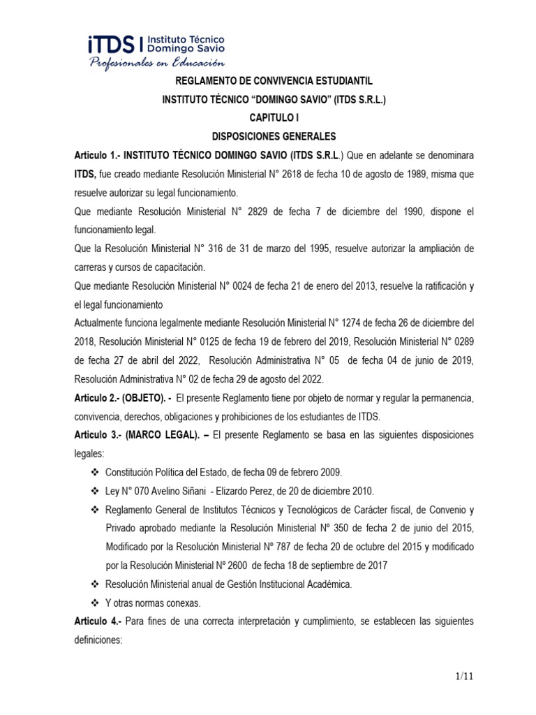 Reglamento de Convivencia Estudiantil ITDS | PDF | Violencia | Propiedad intelectual