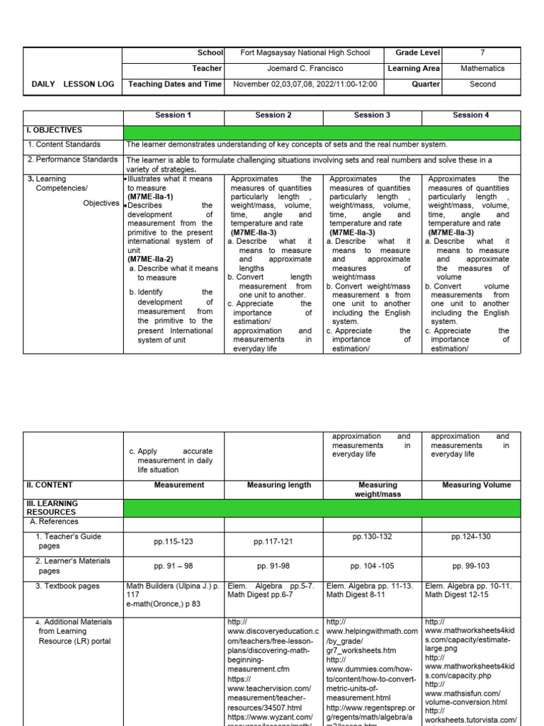 Grade 7 DLL 2nd Quarter WEEK 1 | PDF | Volume | Gallon