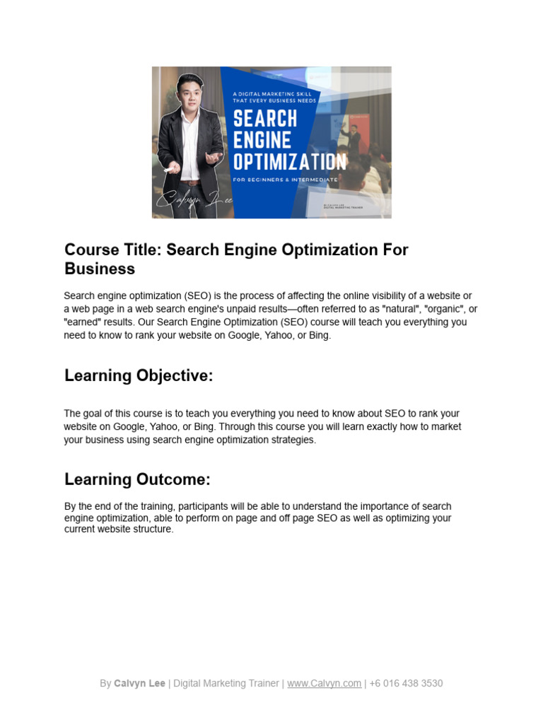 Course Content - Search Engine Optimization For Business | PDF | Search Engine Optimization ...