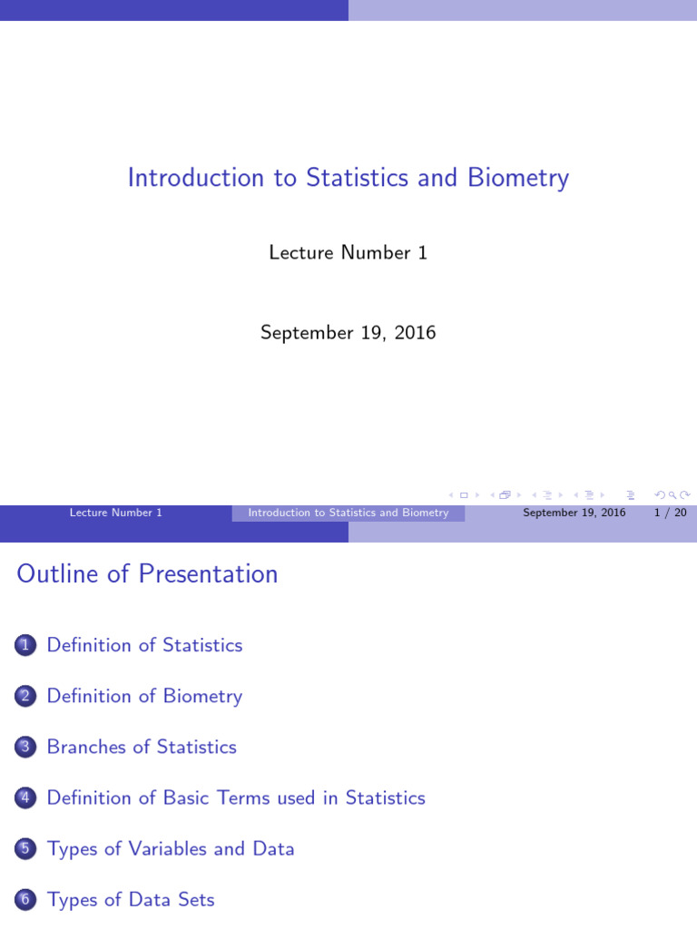 Biometry Lecture 1 | PDF | Level Of Measurement | Statistics