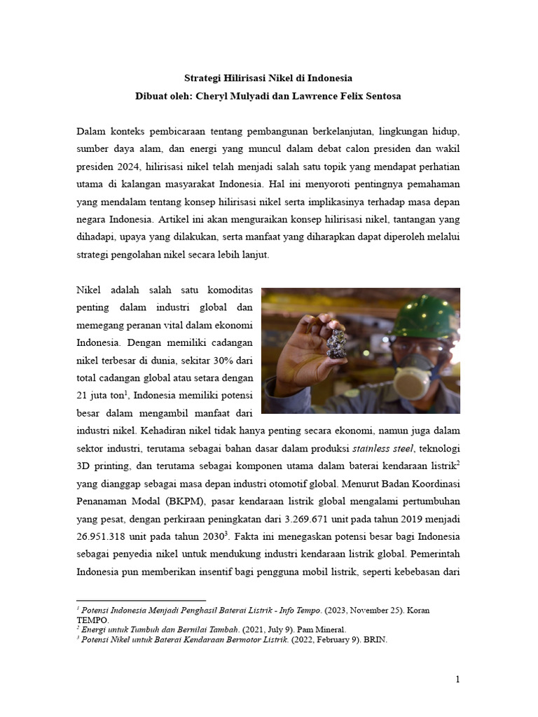 Strategi Hilirisasi Nikel Di Indonesia | PDF