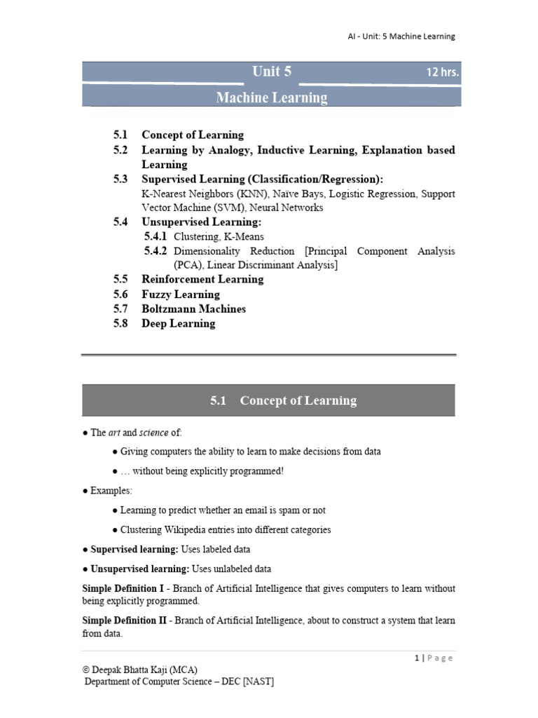 Unit 5 Machine Learning With PU Solution | PDF | Machine Learning | Statistical Classification