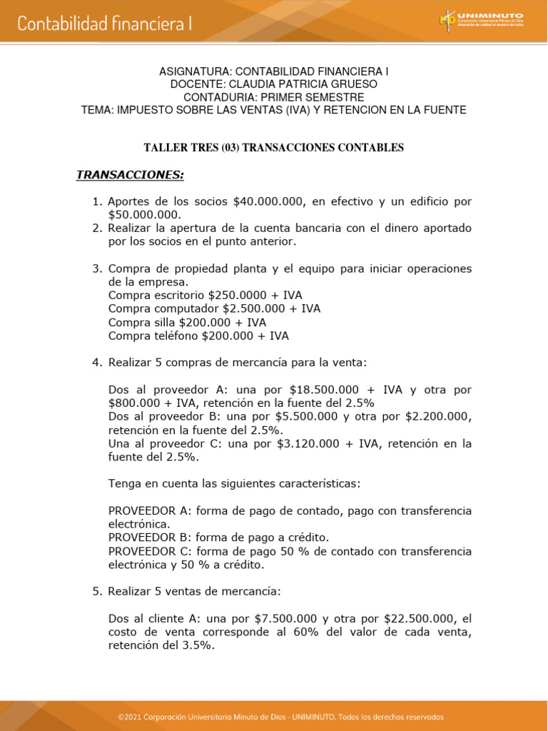 Transacciones Contables IVA y Retención | PDF | Impuesto al valor ...