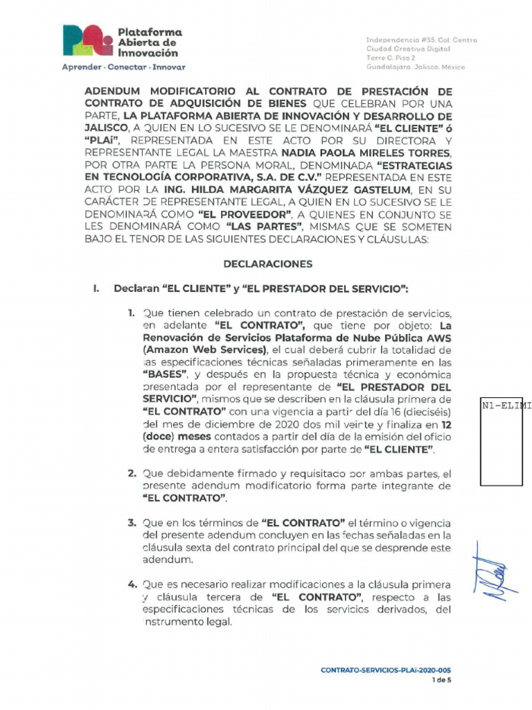 V.P.adendum - Contrato Servicios 005 2021 | PDF