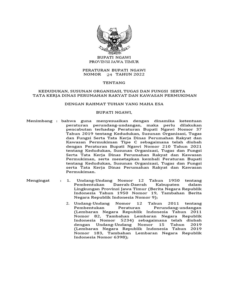 Perbup 24 Tahun 2022 Sotk Perkim | PDF | Pengelolaan Keuangan & Uang ...