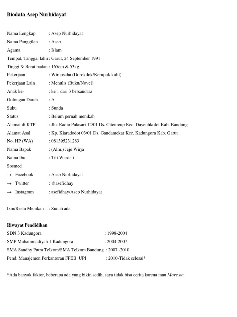 Biodata Ta'Aruf Asep Nurhidayat | PDF