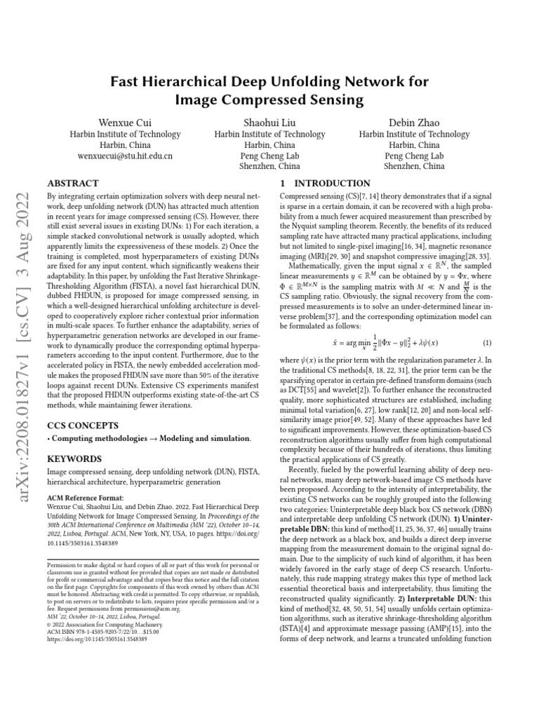 Fast Hierarchical Deep Unfolding Network For Image Compressed Sensing | PDF | Mathematical ...