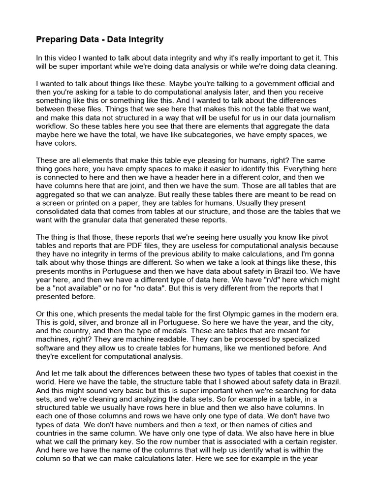 Understanding Data Integrity for Analysis | PDF | Comma Separated Values | Computing