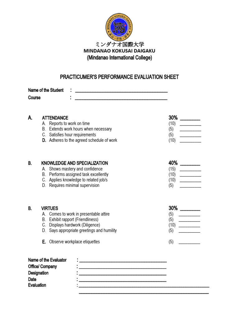 Practicum Evaluation Criteria | PDF | Career & Growth | Business