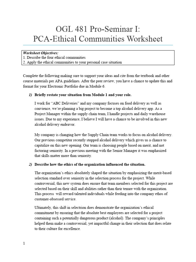 Ethical Communities Worksheet | PDF