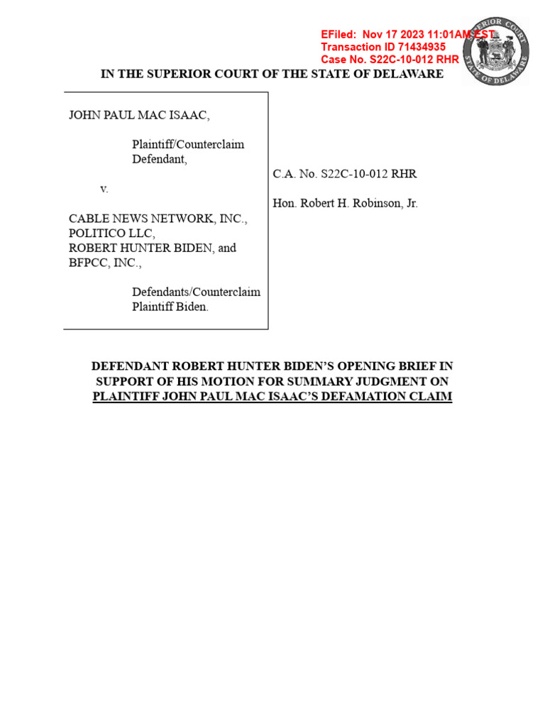 Summary Judgement, Opening Brief | PDF | Defamation | Summary Judgment