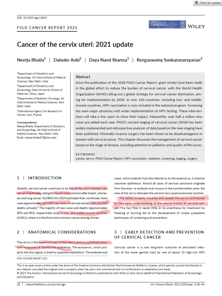 FIGO CANCER REPORT 2021 - Cancer of The Cervix Uteri 2021 Update 2021 ...