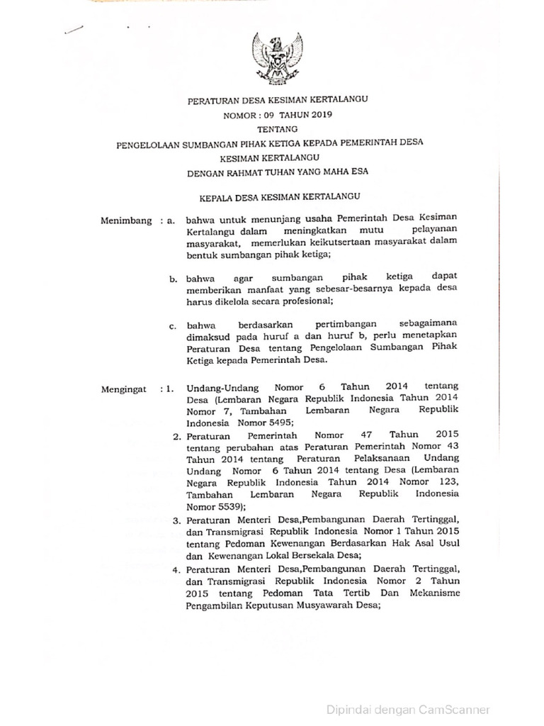 CONTOH Perdes-Pengelolaan-Sumbangan-Pihak-Ketiga-2019-68-2021-05-31 | PDF