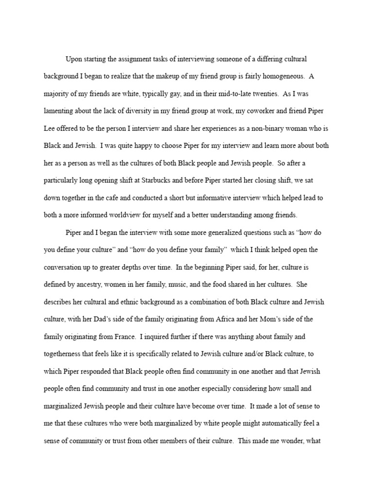 Interview Paper-Piper Lee Final Draft | PDF | Passover