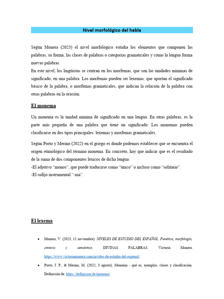 Nivel Morfológico Del Habla Investigación LYL | PDF | Palabra | Sintaxis