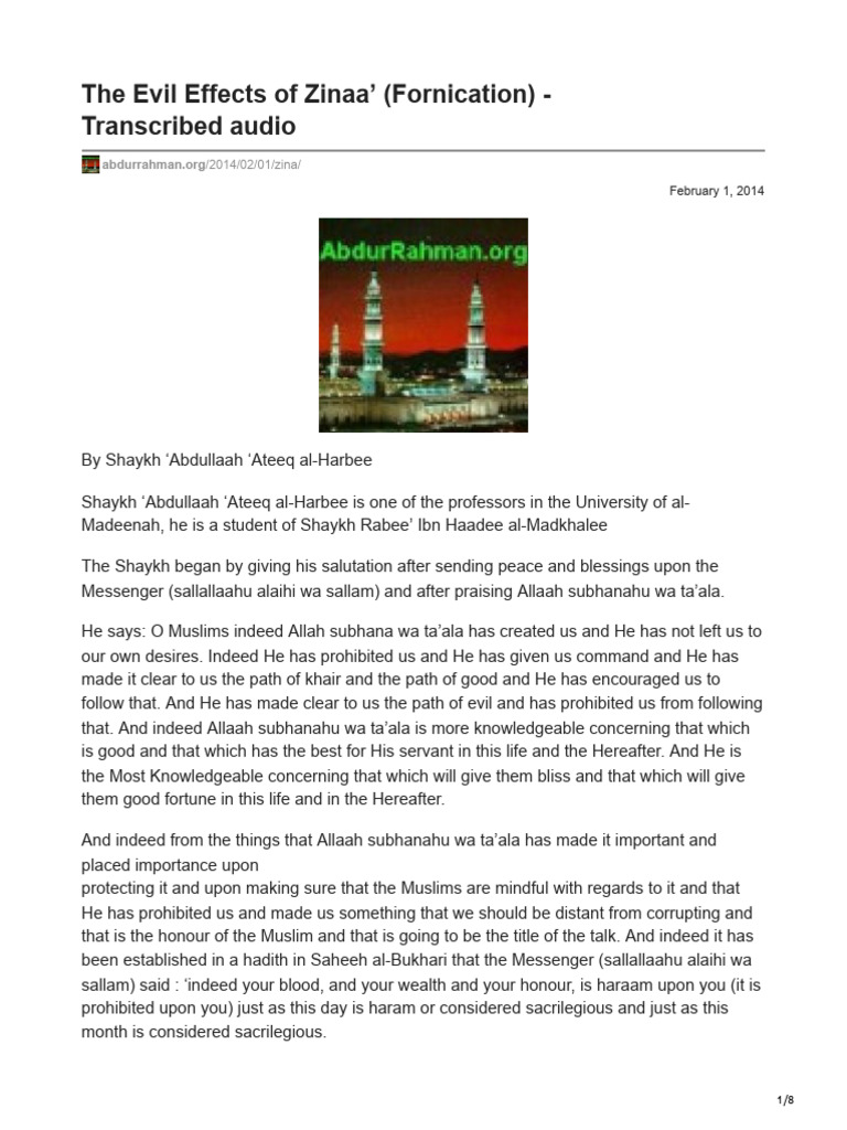 The Evil Effects of Zinaa Fornication - Transcribedaudio | PDF ...