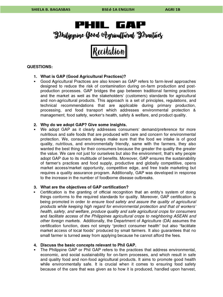 Phil. GAP - Recitation (SHIELA B. BAGASBAS BSEd-1A ENGLISH) AGRI 1B ...