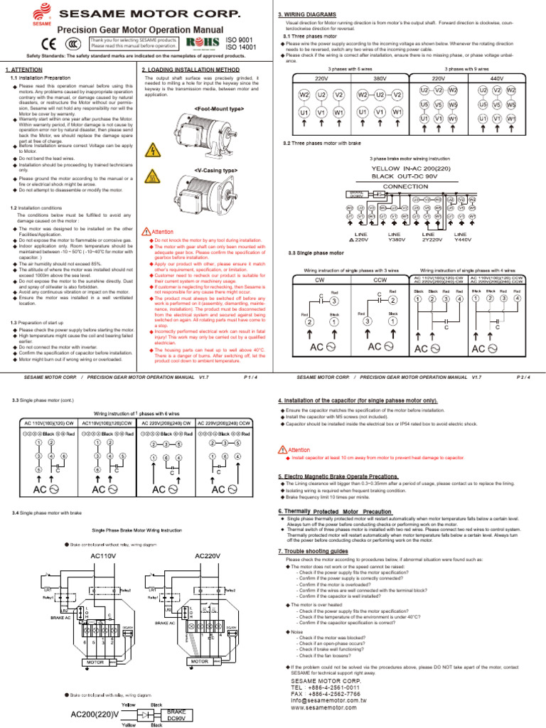 Gear Motors Install Instruction V1.7 Eng | PDF | Electric Motor ...