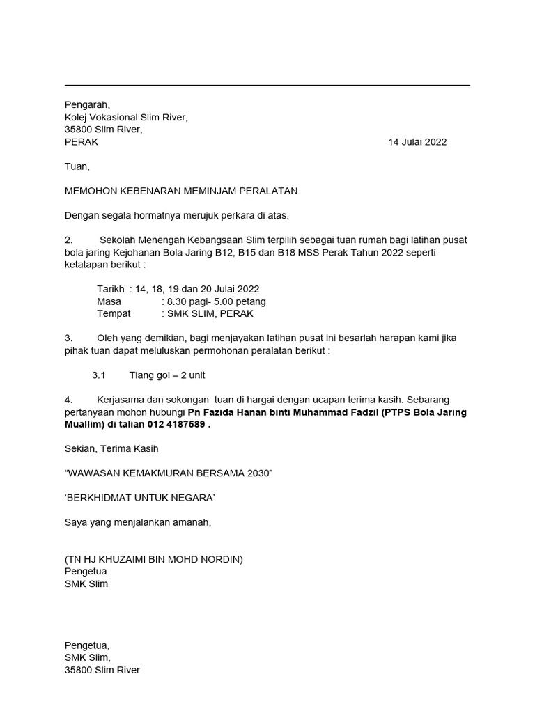 Surat Pinjam Peralatan | PDF