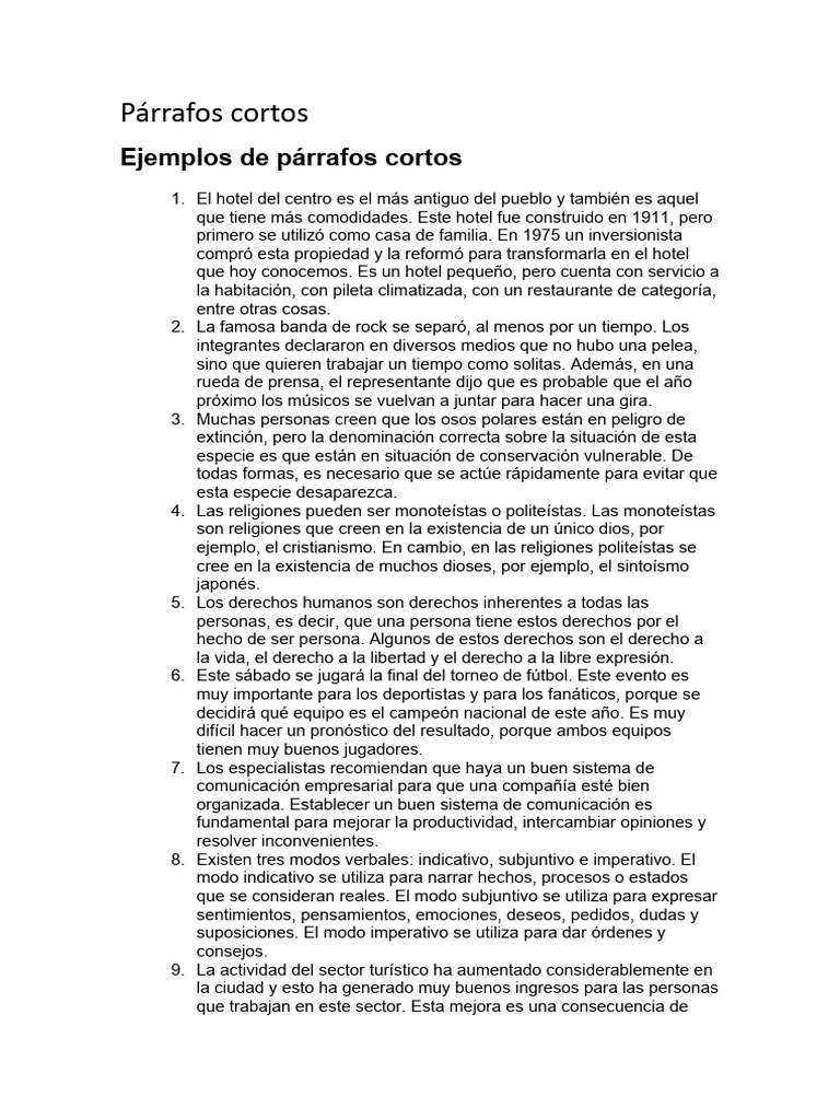 Ejemplos Parrafos Cortos | Descargar gratis PDF | Residuos | Politeísmo