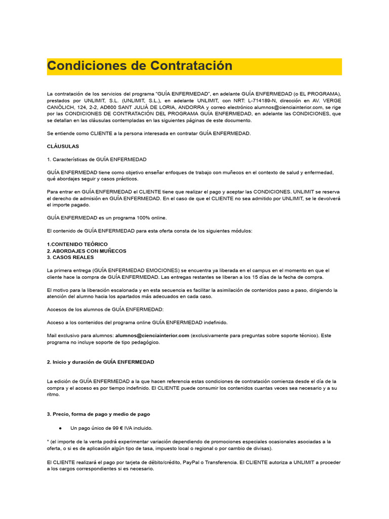 Condiciones de Contratación GUÍA ENFERMEDAD | PDF | Software